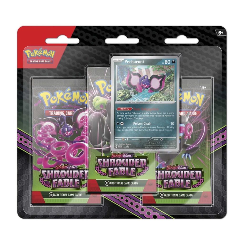 Pokemon Shrouded Fable 3-Pack Blister With Pecharunt Promo Card ...